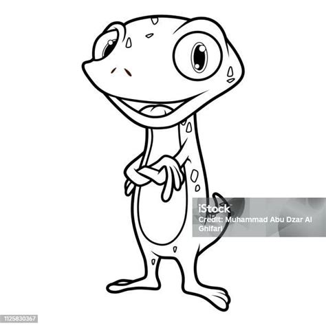 ภาพประกอบตุ๊กแก จิ้งจก กิ้งก่าสําหรับเด็กและเด็กสมุดระบายสีในสไตล์การ์ตูน ภาพประกอบสต็อก ดาวน์