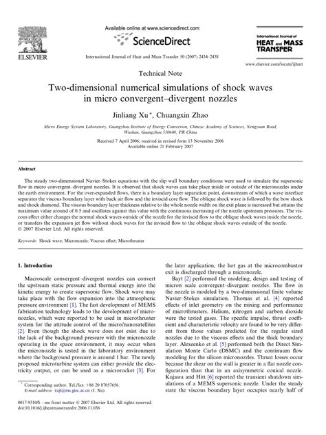 Pdf Two Dimensional Numerical Simulations Of Shock Waves In Micro