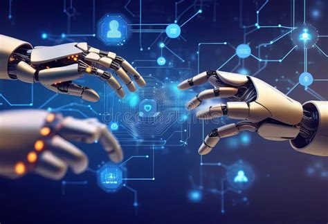 Ai Machine Learning Hands Of Robot And Human Touching On Big Data Network Connection Stock