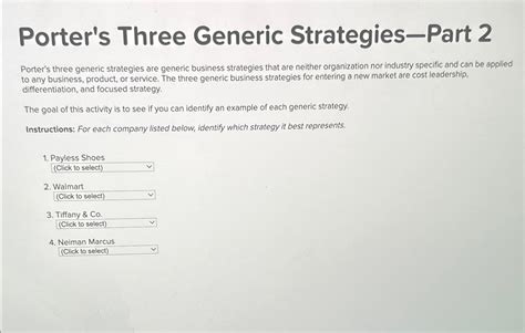 Solved Porter S Three Generic Strategies Part Porter S Chegg