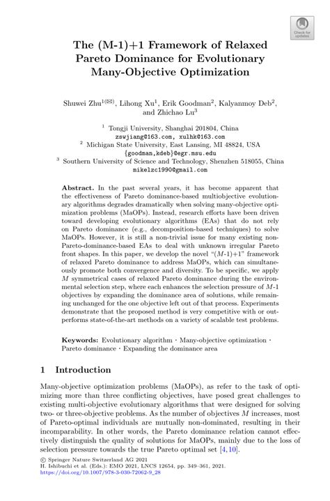 Pdf The M 11 Framework Of Relaxed Pareto Dominance For Evolutionary Many Objective Optimization