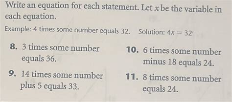 Solved Write An Equation For Each Statement Let X Be The Variable In Each Equation Example 4