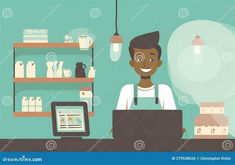 Man Working On Computer Color Schemed Illustration Codding Man Working Online And Smiling Giving