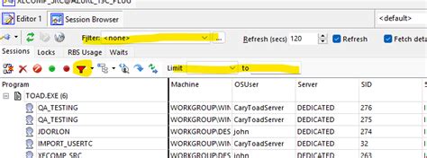 Missing Filter Dropdown In Session Browser Toad For Oracle Beta Toad World® Forums