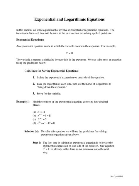 Math1414 Exponential Logarithmic Equations Pdf Teaching Methods