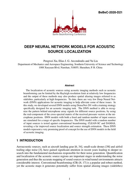 Pdf Deep Neural Network Models For Acoustic Source Localization