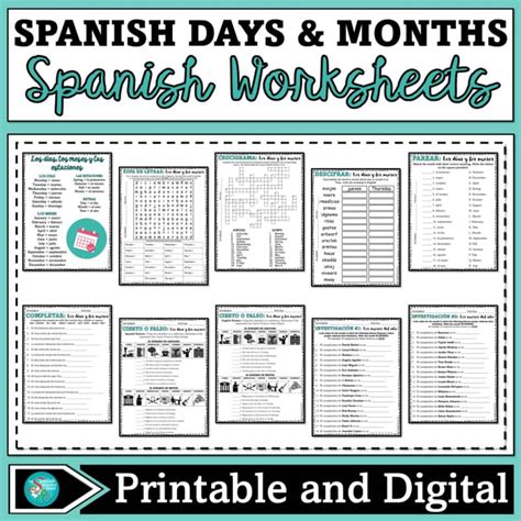 Spanish Days Months And Seasons Practice Worksheets Tpt