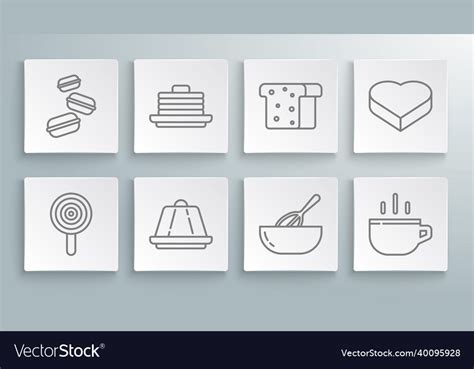 Set Line Lollipop Stack Of Pancakes Pudding Vector Image
