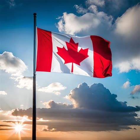 Bandera De Canadá Con Fondo De Cielo Al Atardecer Foto Premium