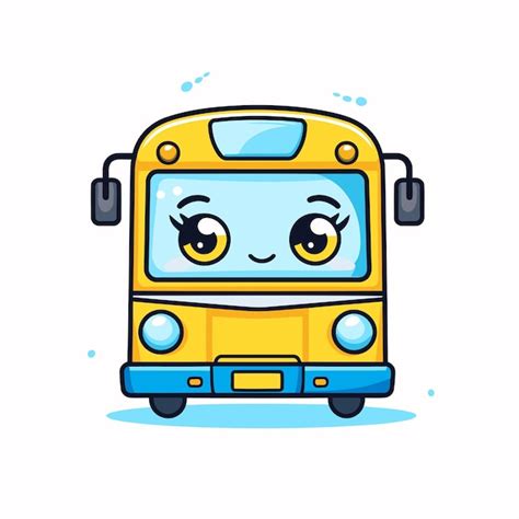 눈과 입을 가진 귀여운 학교 버스 터 만화 일러스트레이션 프리미엄 벡터