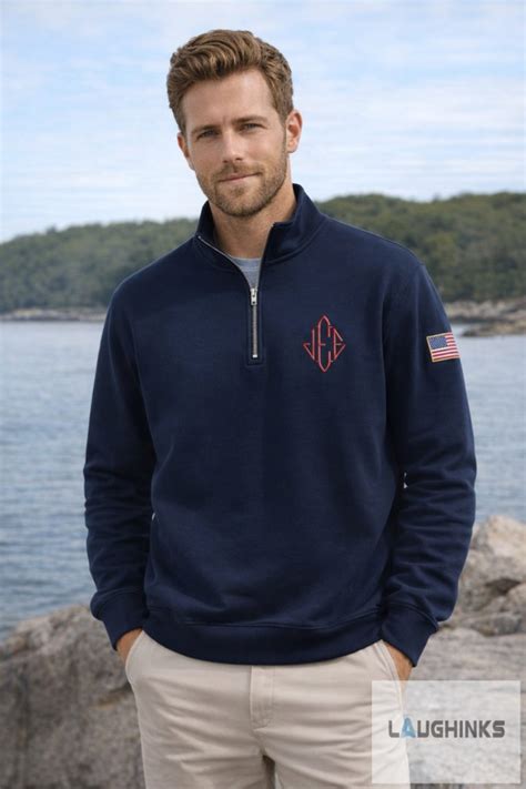 Embroidered Jee Jeffrey Epstein Quarter Zip Sweater With American Flag