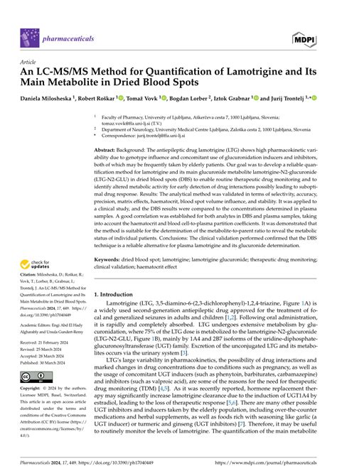 Pdf An Lc Msms Method For Quantification Of Lamotrigine And Its Main