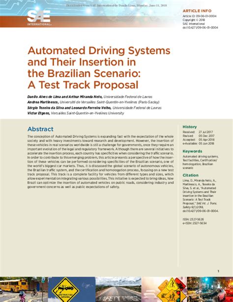Pdf Automated Driving Systems And Their Insertion In The Brazilian Scenario A Test Track Proposal