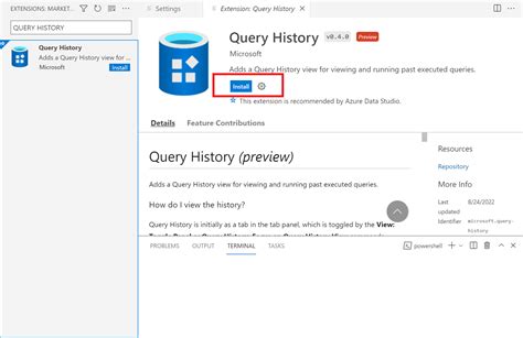 Azure Data Studio Extensions Query History SQL Server Portal