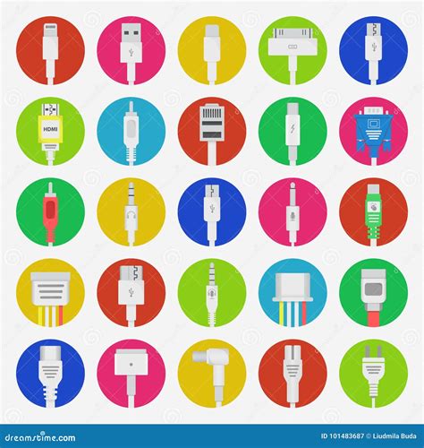 Electric Plug Connectors And Jack Flat Line Icons Set Collection Connection Technology