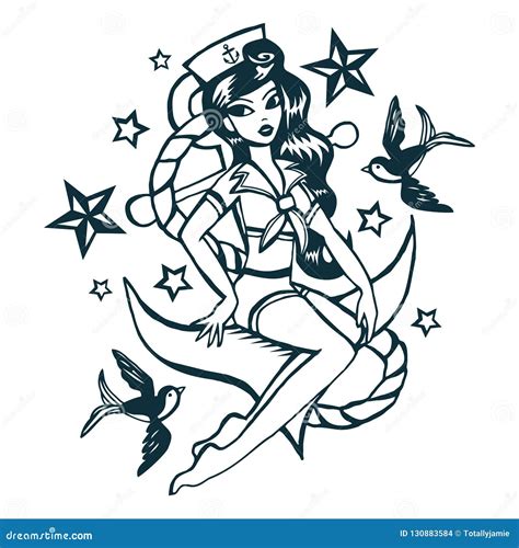 Traditional Pin Up Girl Face Tattoo