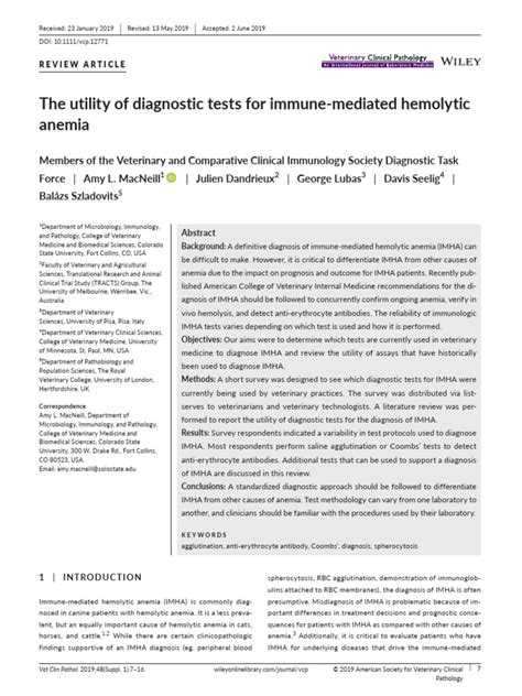 The Utility Of Diagnostic Tests For Immunemediated Hemolytic Ane 2019 Pdf Anemia Medical