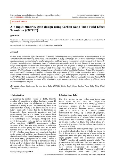 Pdf A 7 Input Minority Gate Design Using Carbon Nano Tube Field Effect Transistor Cntfet