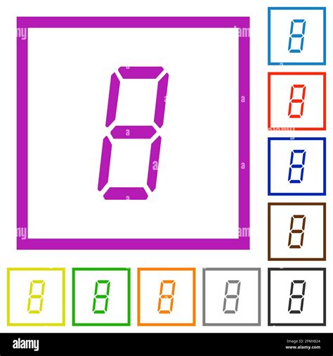 Digital Number Eight Of Seven Segment Type Flat Color Icons In Square Frames On White Background