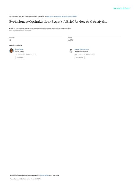 Evolutionary Optimization Evopt A Brief Review And Pdf Mathematical