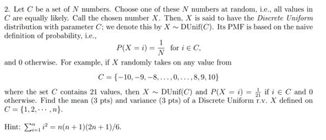 Solved 2 Let C Be A Set Of N Numbers Choose One Of These N Chegg Com