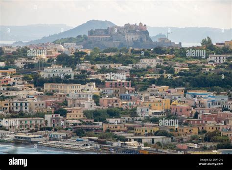 Chiaiolella Beach And Harbor At Procida Island Seen From Vivara Stock