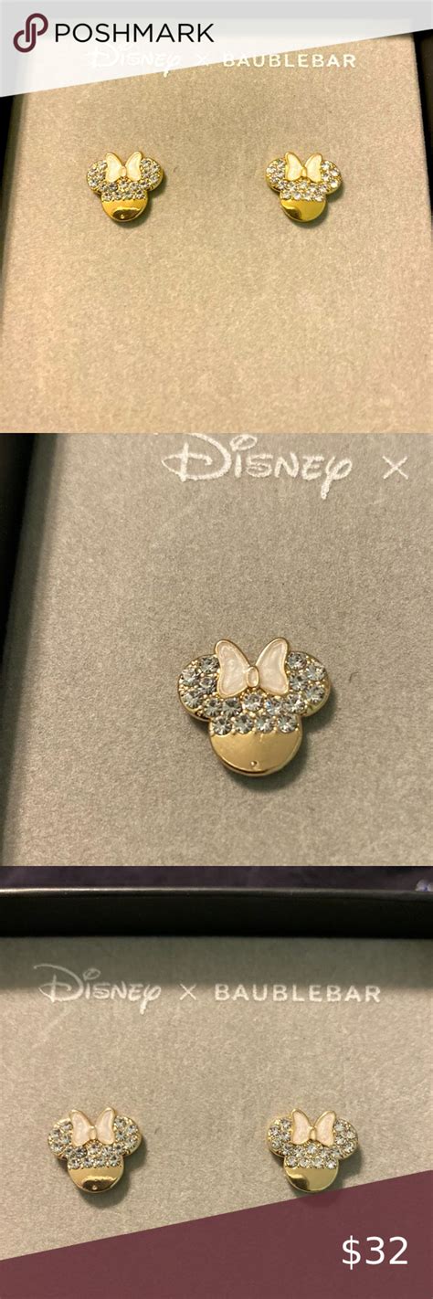 Disney Baublebar Minnie Mouse Earrings Gold Plate Crystals And Pearly