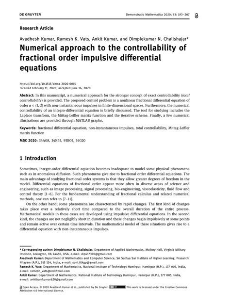 Pdf Numerical Approach To The Controllability Of Fractional Order