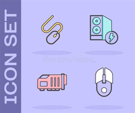 Set Computer Mouse Video Graphic Card And Case Of Computer Icon Vector Stock Vector