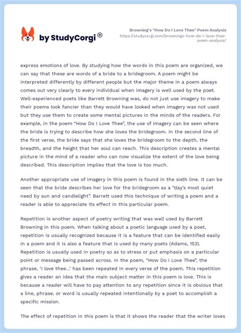 Brownings How Do I Love Thee Poem Analysis Free Essay Example