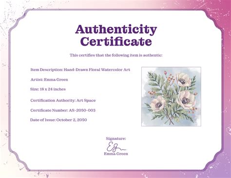 Certificate Of Authenticity Autograph Template Certificate Of