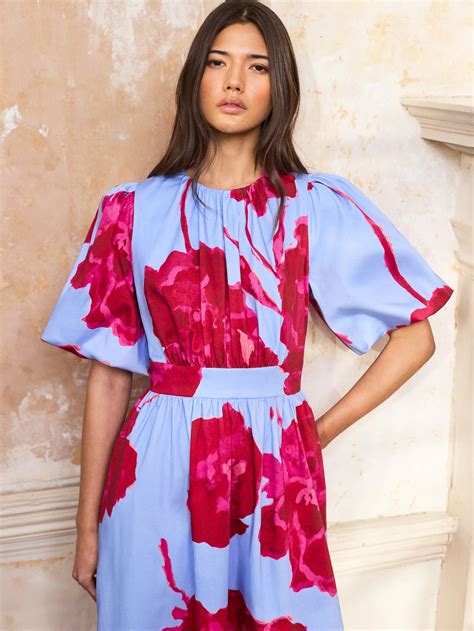 Seraphina Pink And Blue Floral Puff Sleeve Dress Roandzo