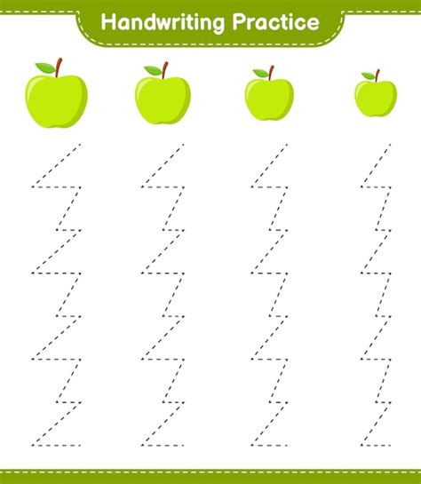 필기 연습 Apple의 추적 라인 교육용 어린이 게임 인쇄 가능한 워크 시트 프리미엄 벡터