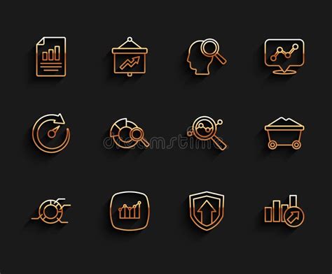 Set Line Pie Chart Infographic Financial Growth Document With Search