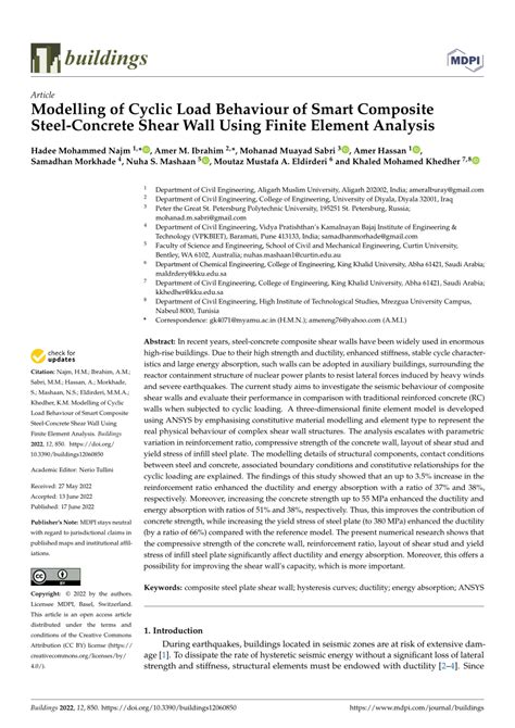 Pdf Modelling Of Cyclic Load Behaviour Of Smart Composite Steel Concrete Shear Wall Using