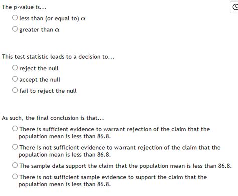 Solved The p value is less than or equal to α greater Chegg