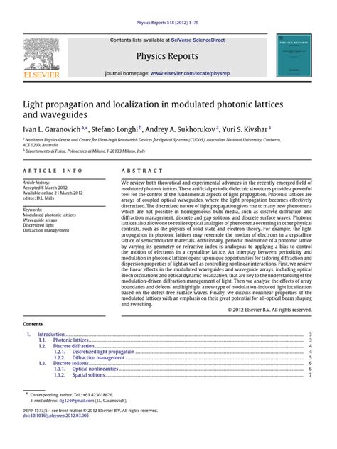 Light Propagation And Localization In Modulatedphotonic Lattices And Waveguides Pdf