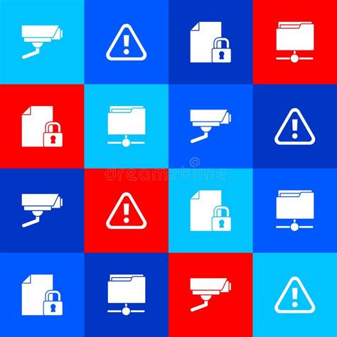 Set Security Camera Exclamation Mark In Triangle Document And Lock And Ftp Folder Icon Vector