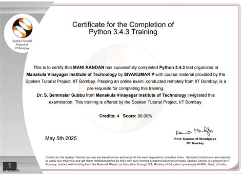 Python Iitbombay Spokentutorial Certification Programming Mani