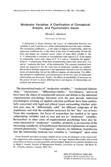 PDF Moderator Variables A Clarification Of Conceptual Analytic And Psychometric Issues