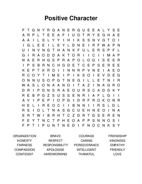 Positive Character Word Search