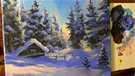 53 Как нарисовать СНЕЖНУЮ ЗИМУ акрилом Солнечный ЗИМНИЙ ПЕЙЗАЖ