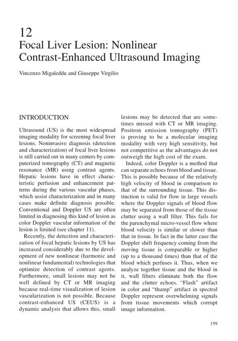 Pdf Focal Liver Lesion Nonlinear Contrast Enhanced Ultrasound Imaging