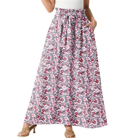 Cueply Womens Summer Long Maxi Skirt Elastic High Waist Tie Fashion