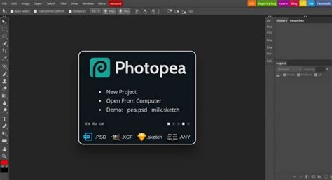 Редактор изображений Photopea бесплатный двойник Photoshop который работает в браузере