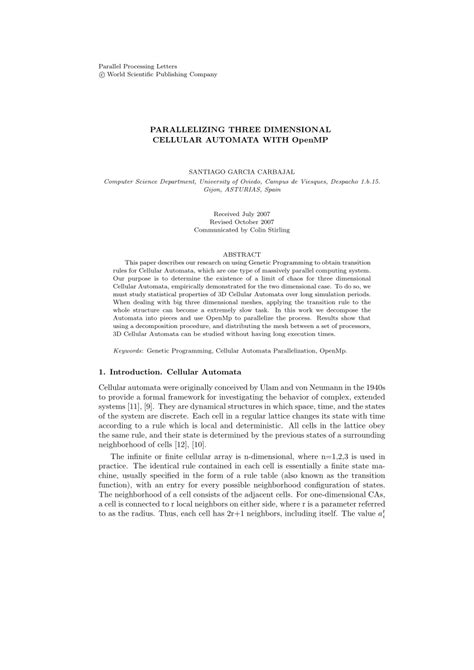 Pdf Parallelizing Three Dimensional Cellular Automata With Openmp