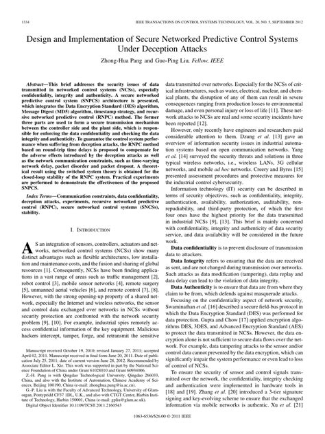 Pdf Design And Implementation Of Secure Networked Predictive Control