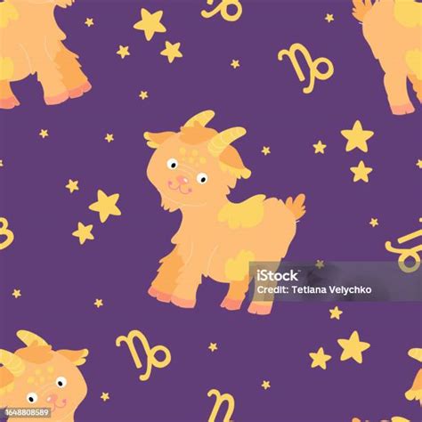 염소자리가 있는 귀여운 표지판 조디악 패턴 손으로 그린 트렌디한 벡터 일러스트레이션 아이 플랫 스타일 0명에 대한 스톡 벡터