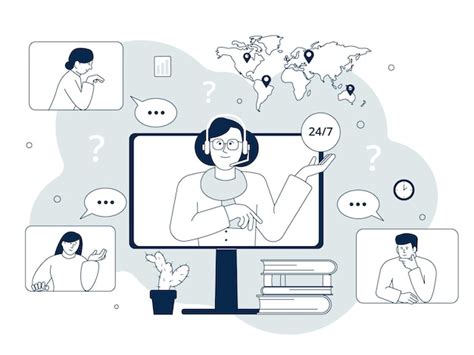 Premium Vector Customer Support Concept Client Call Phone Operator In Headphone Global Helping