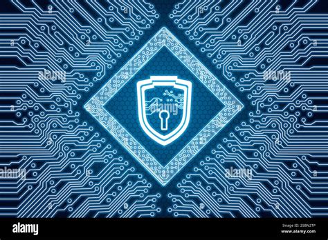 Digital Shield With Lock And Mother Board Interface On Virtual Screen